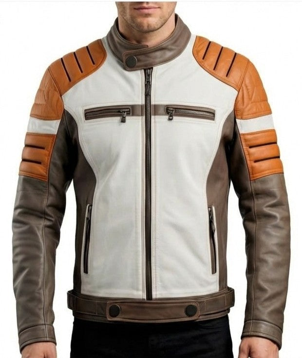 Sigma Provides Men's Sheepskin Cafe Racer Jacket – Rust Brown Moto Sty ...